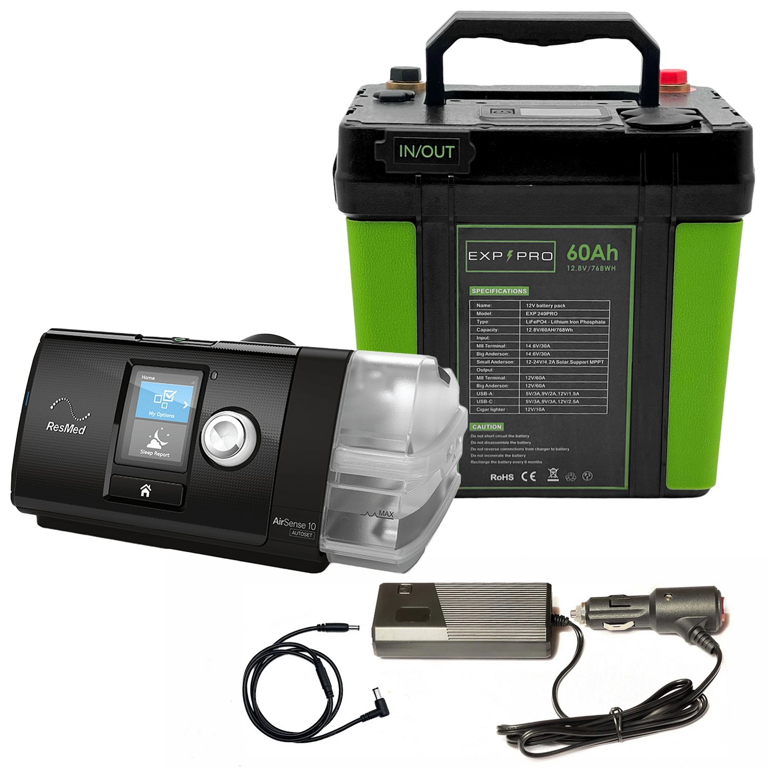 EXP240PRO CPAP Battery with DC Cord | Portable, Solar Rechargeable LiF ...