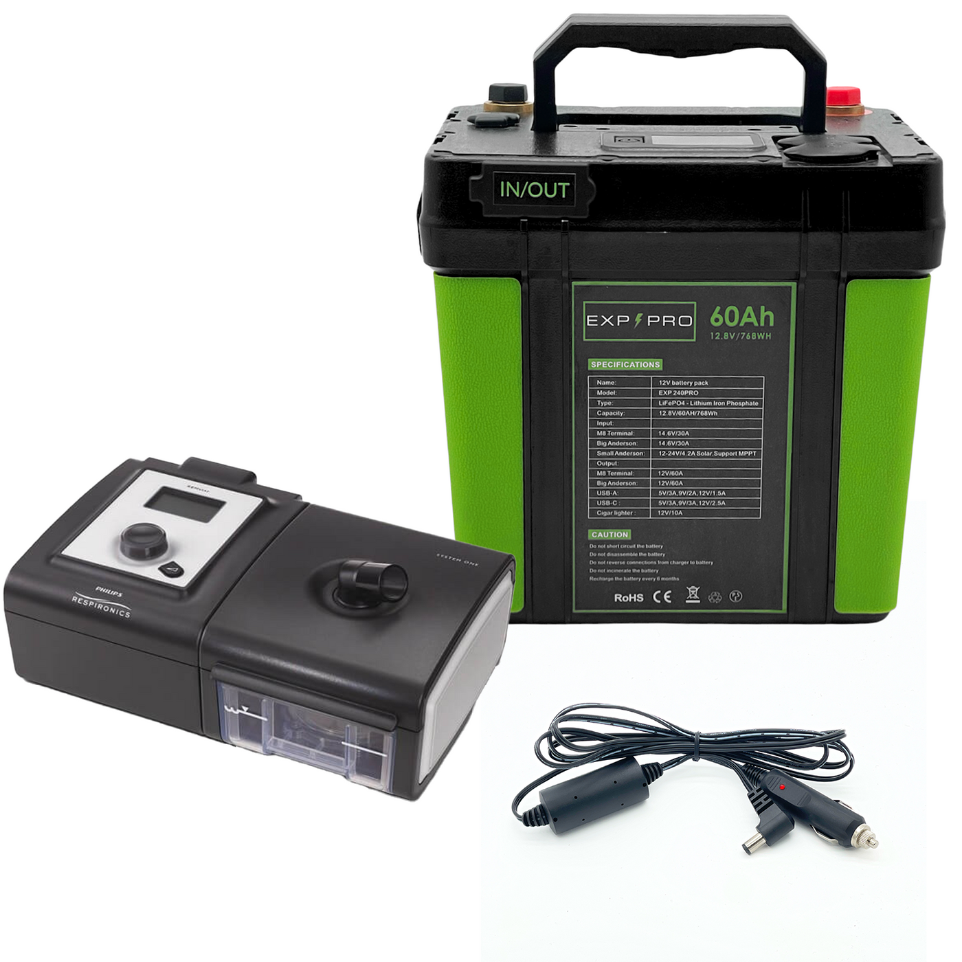 EXP240PRO CPAP Battery with DC Cord | Portable, Solar Rechargeable LiF ...