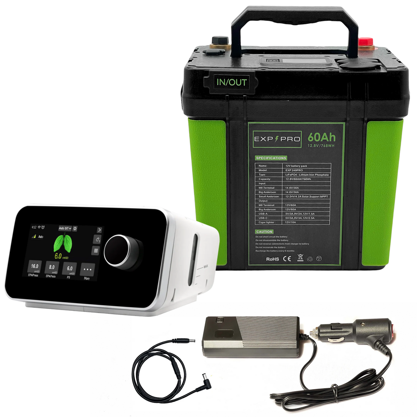 EXP240PRO CPAP Battery with DC Cord | Portable, Solar Rechargeable LiF ...